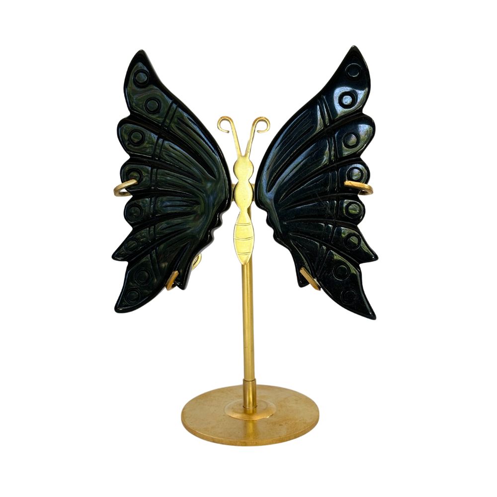 Black Obsidian Butterfly Wings on a Gold Stand | Earths Elements
