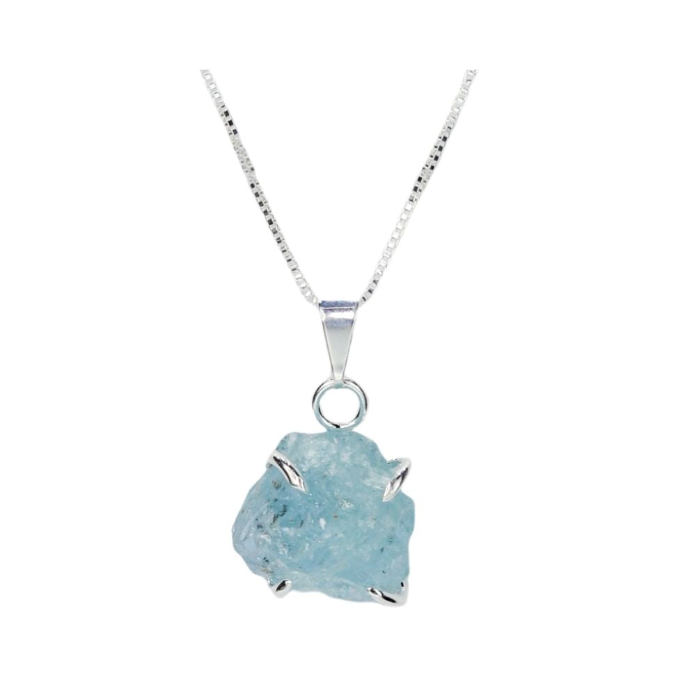 Earths Elements Raw Aquamarine Crystal Necklace Silver Aquamarine