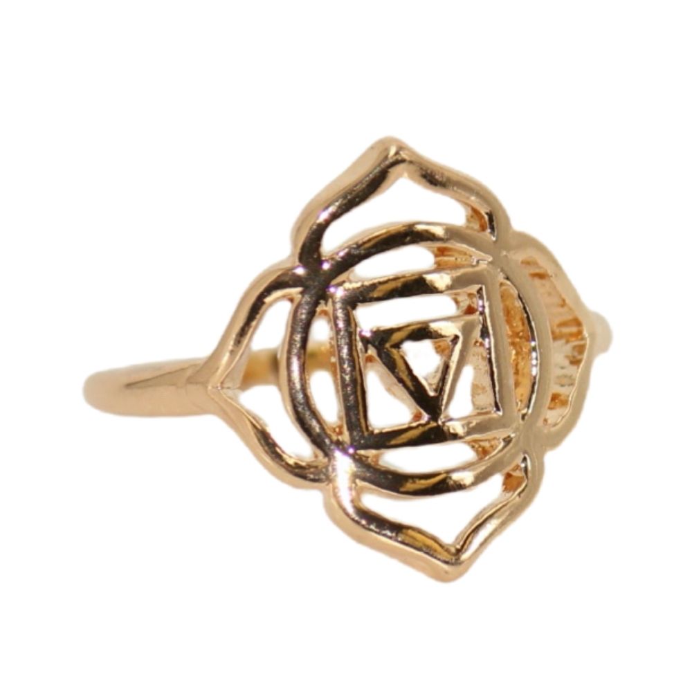 Root Chakra Healing Symbol Gold Ring | Earths Elements